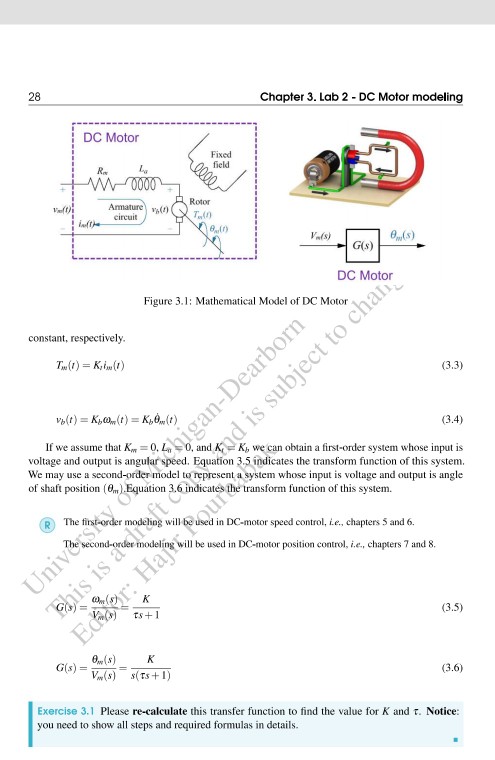 Solved 28 Chapter 3. Lab 2-DC Motor modeling DC Motor Fixed | Chegg.com