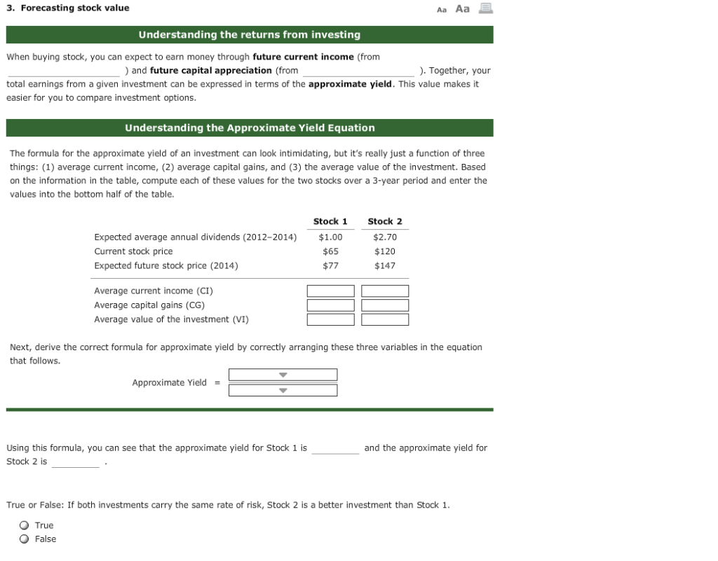 Solved 3. Forecasting stock value Aa Aa Understanding the | Chegg.com