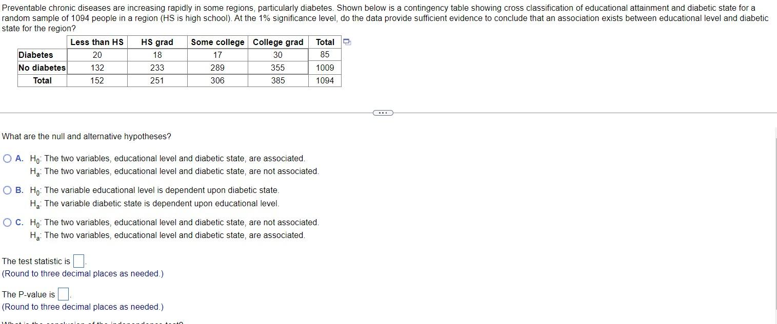 Solved What are the null and alternative hypotheses? A. H0 : | Chegg.com