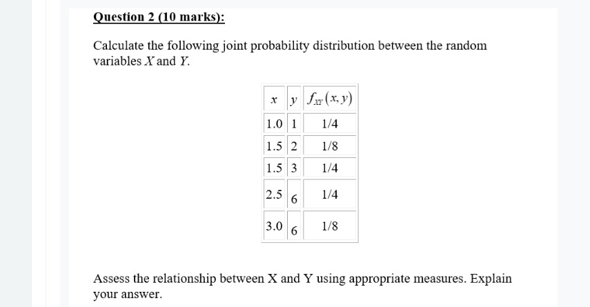 Solved Question 2 (10 ﻿marks):Calculate the following joint | Chegg.com