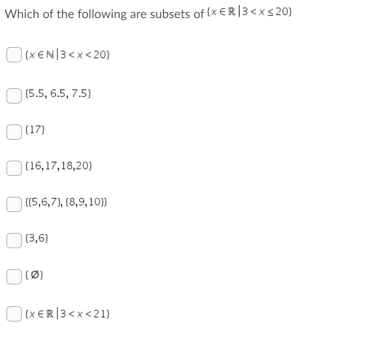 Solved Which of the following are subsets of (XER|3 | Chegg.com