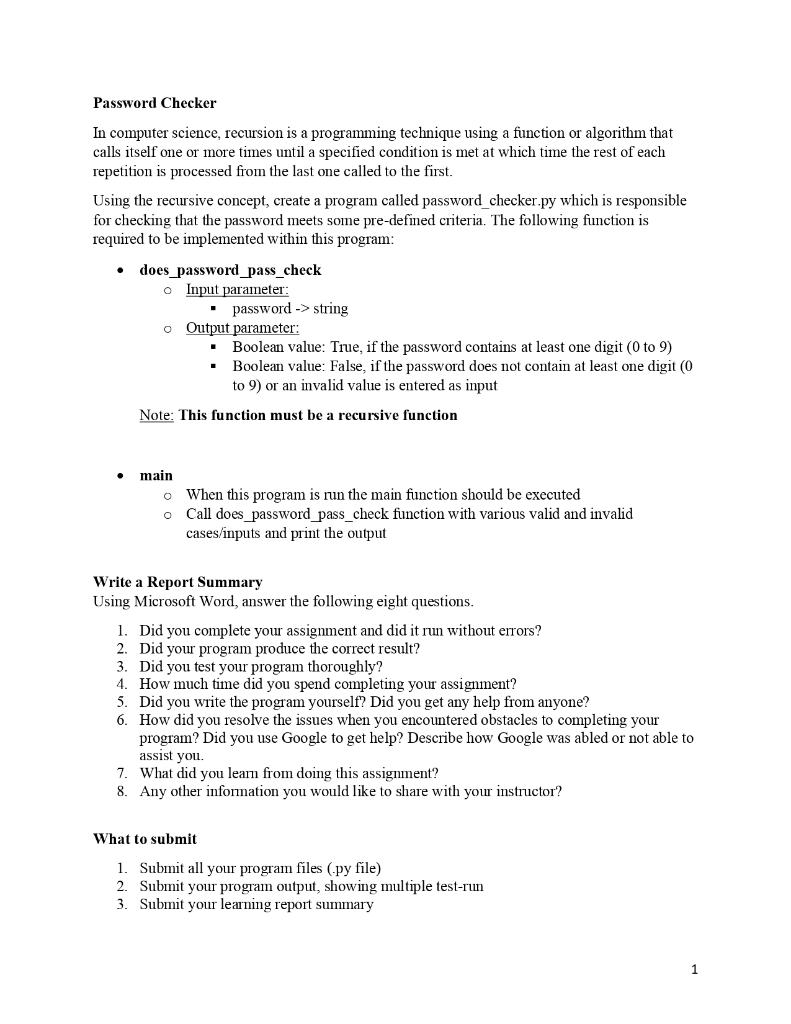 Solved Password Checker In Computer Science Recursion Is A 7212