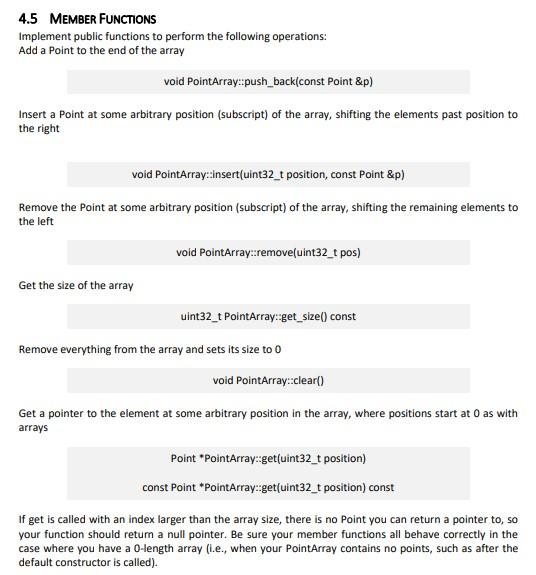 Solved 4 POINTARRAY In this section you will implement a | Chegg.com