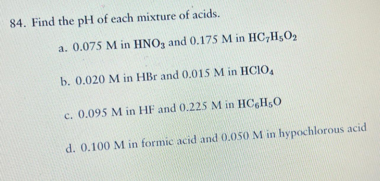 Solved 34. Find the pH of each mixture of acids. a. 0.075Min | Chegg.com