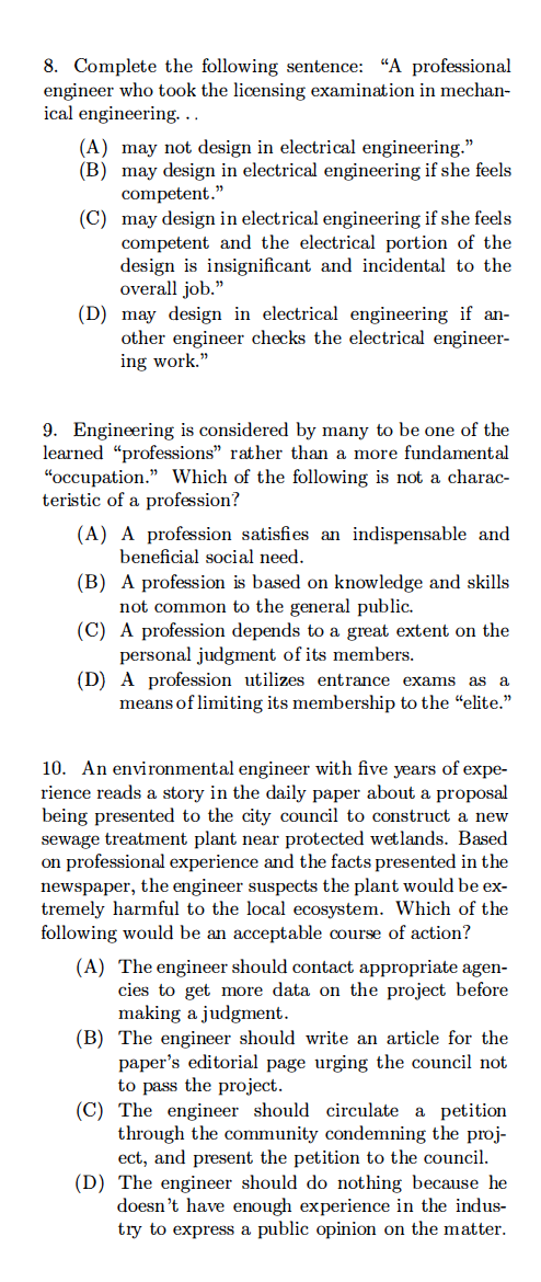 Solved 8. Complete the following sentence: “A professional | Chegg.com