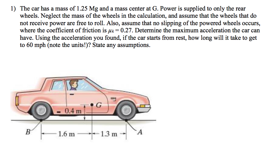 Solved 1) The car has a mass of 1.25 Mg and a mass center at | Chegg.com