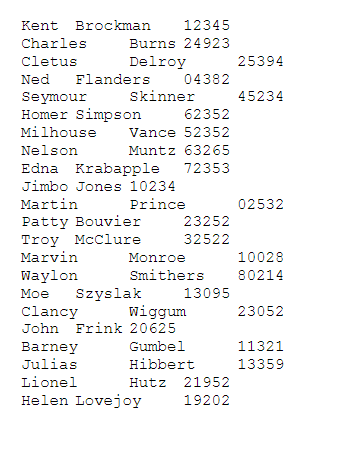 Solved Kent Brockman 12345 Charles Burns 24923 cletus Delroy | Chegg.com