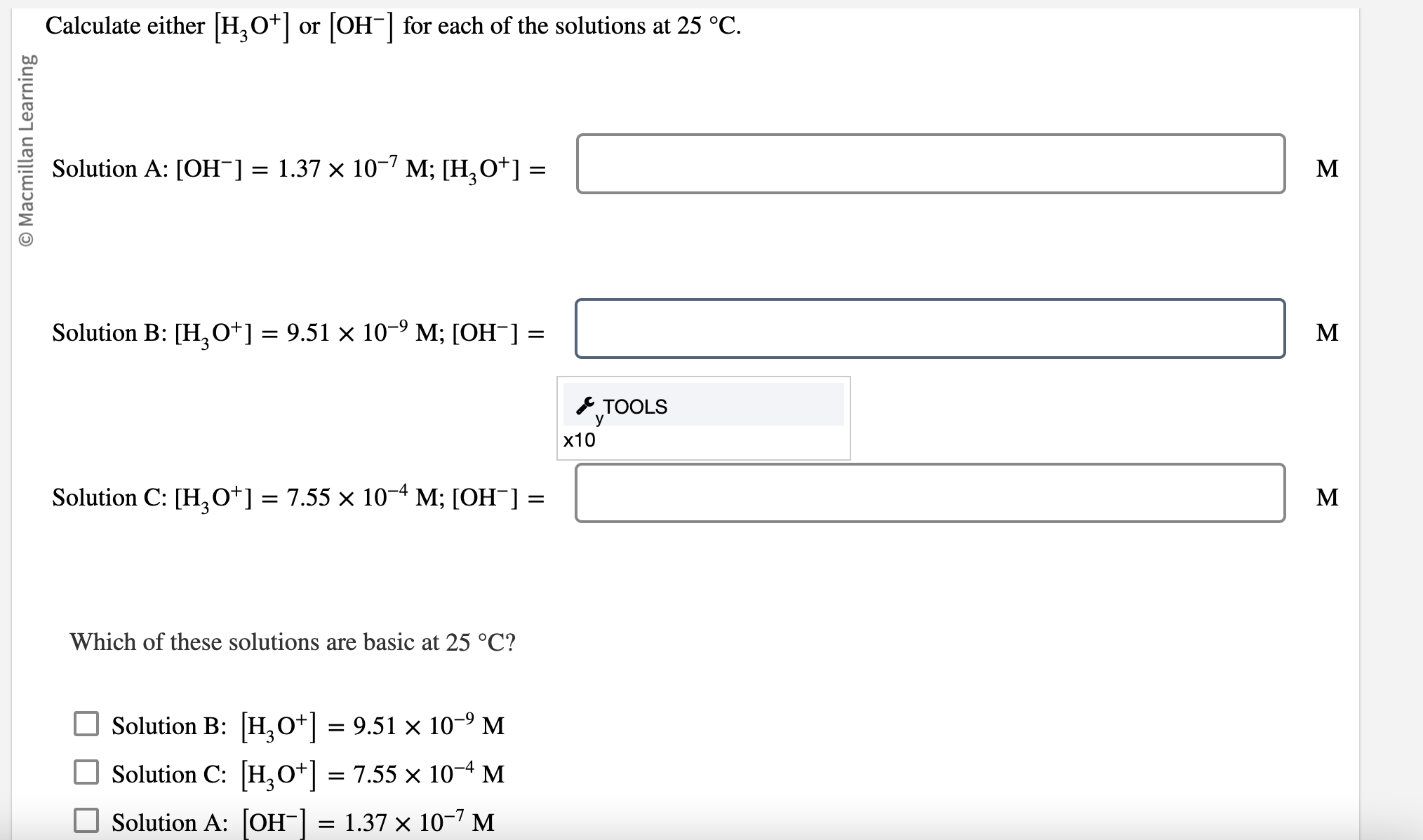 Solved Calculate either H3O+or OH-for each of the solutions | Chegg.com