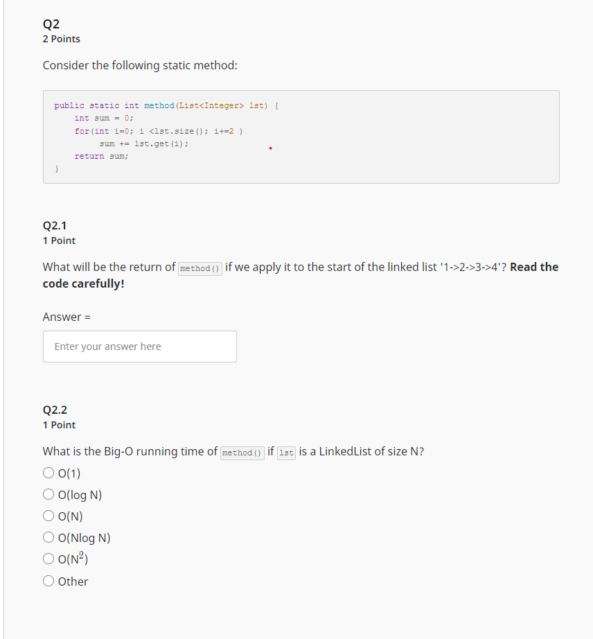 Solved Q2 2 Points Consider the following static method: | Chegg.com