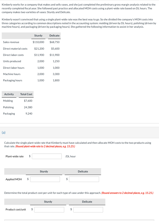 Solved Kimberly works for a company that makes and sells | Chegg.com