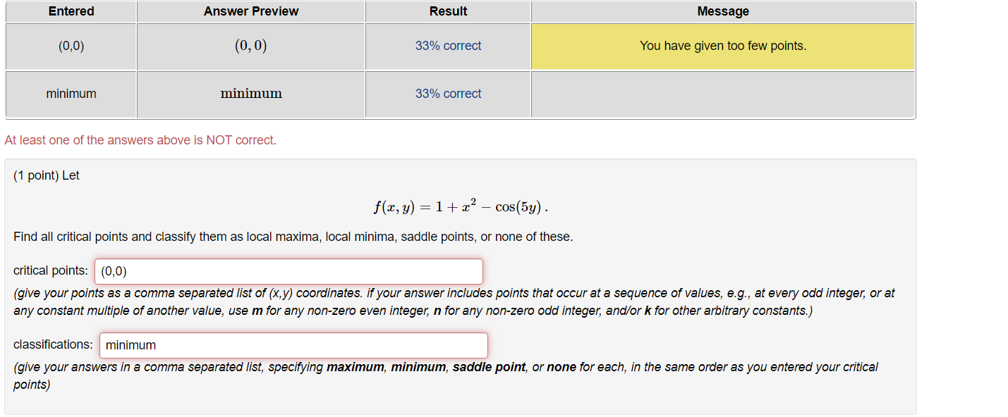 Solved Entered Answer Preview Result Message (0,0) (0,0) 33% | Chegg.com