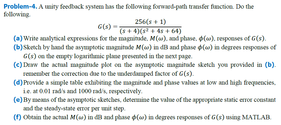 Solved Problem-4. ﻿A unity feedback system has the following | Chegg.com