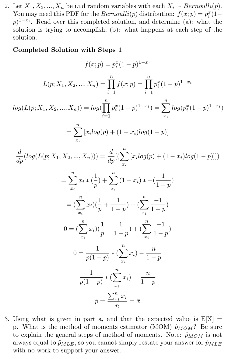 Solved 2. Let X1,X2,…,Xn be i.i.d random variables with each | Chegg.com
