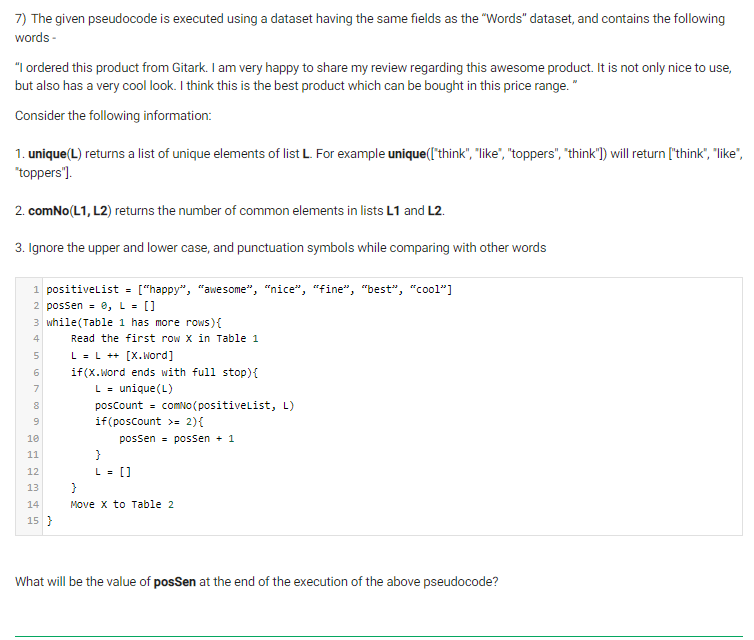 Solved 7 The Given Pseudocode Is Executed Using A Dataset