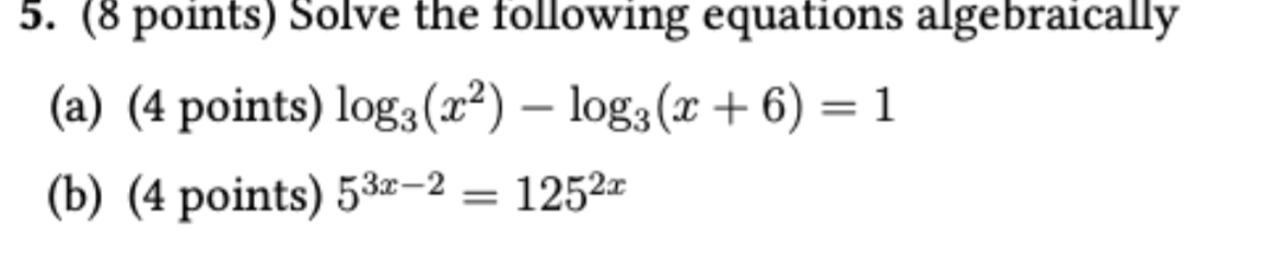 Solved (8 ﻿points) ﻿Solve the following equations | Chegg.com