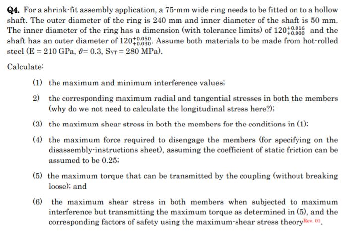 Solved Q4. For a shrink-fit assembly application, a 75-mm | Chegg.com