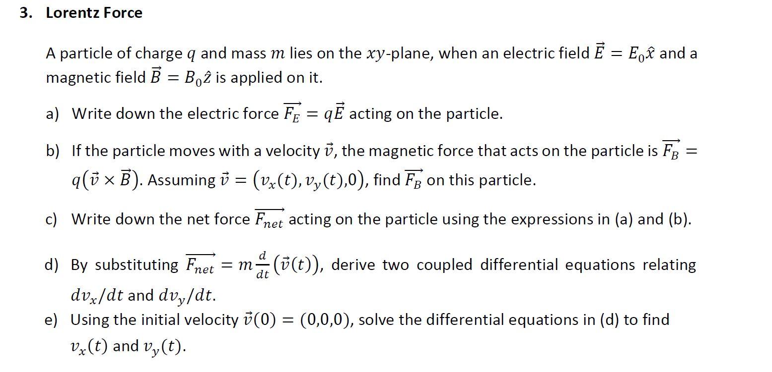Solved 3. Lorentz Force A particle of charge q and mass m | Chegg.com