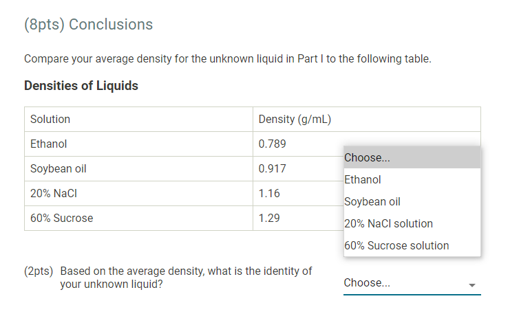 Solved Part 1 - Density of Unknown Liquid From the procedure | Chegg.com