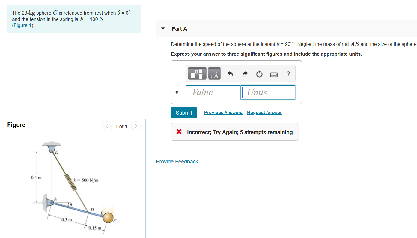 Solved The 23-kg sphere C is released from rest when 0 = 0° | Chegg.com