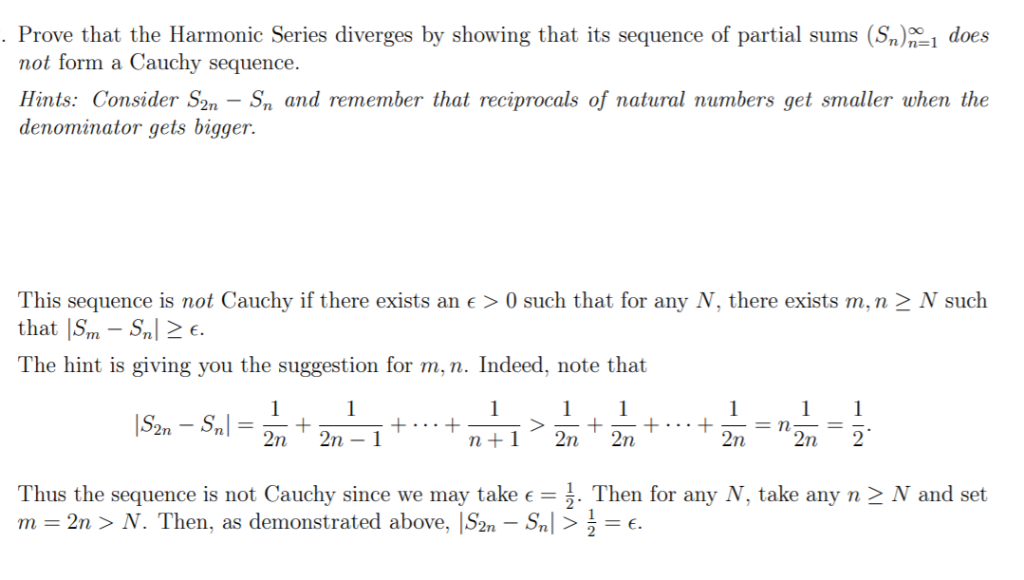 Solved · Prove that the Harmonic Series diverges by showing | Chegg.com