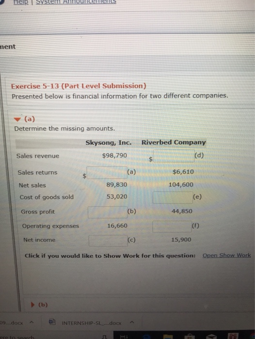Solved help Syste ment Exercise 5-13 (Part Level Submission) | Chegg.com