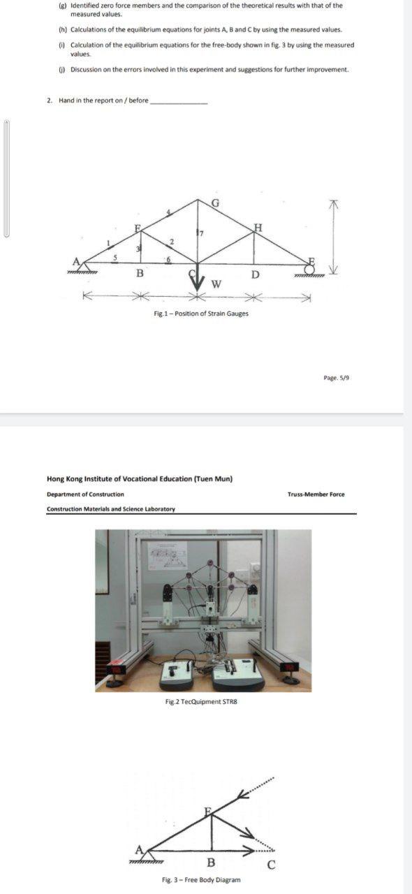 Experiment: Truss - Member Force Objective: 1. To | Chegg.com