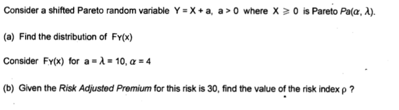 Solved Consider a shifted Pareto random variable y = x + a, | Chegg.com