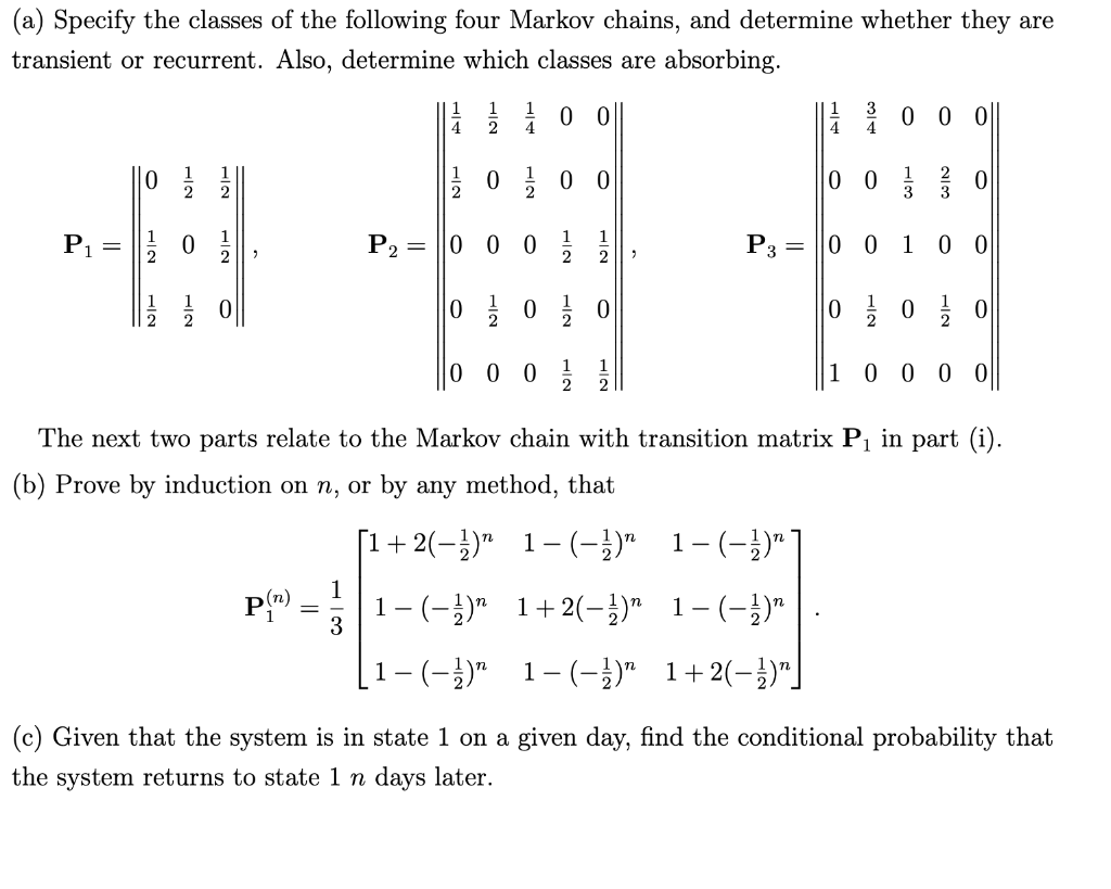 (a) Specify the classes of the following four Markov | Chegg.com