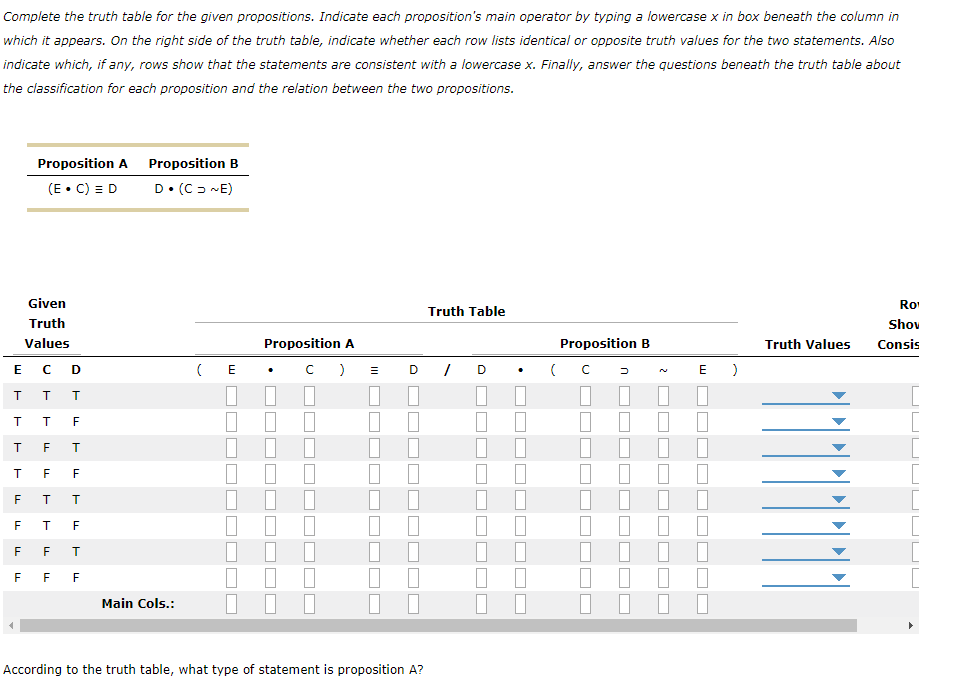 Complete the truth table for the given propositions. | Chegg.com