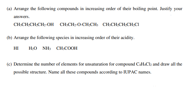 Solved (a) Arrange the following compounds in increasing | Chegg.com
