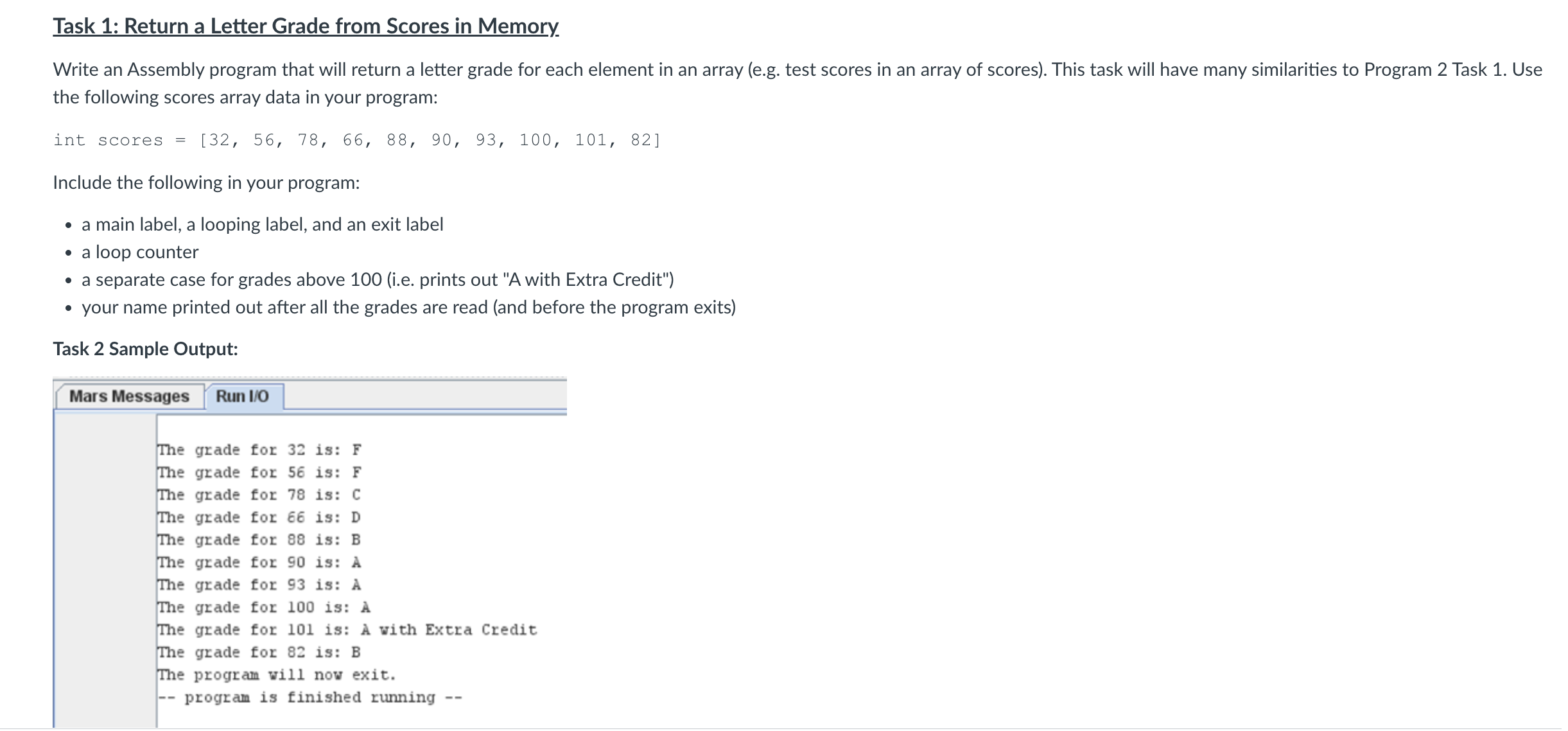 Solved Task 1: Return a Letter Grade from Scores in Memory. | Chegg.com