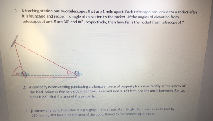 Solved A tracking station has two telescopes that are 1 mile | Chegg.com