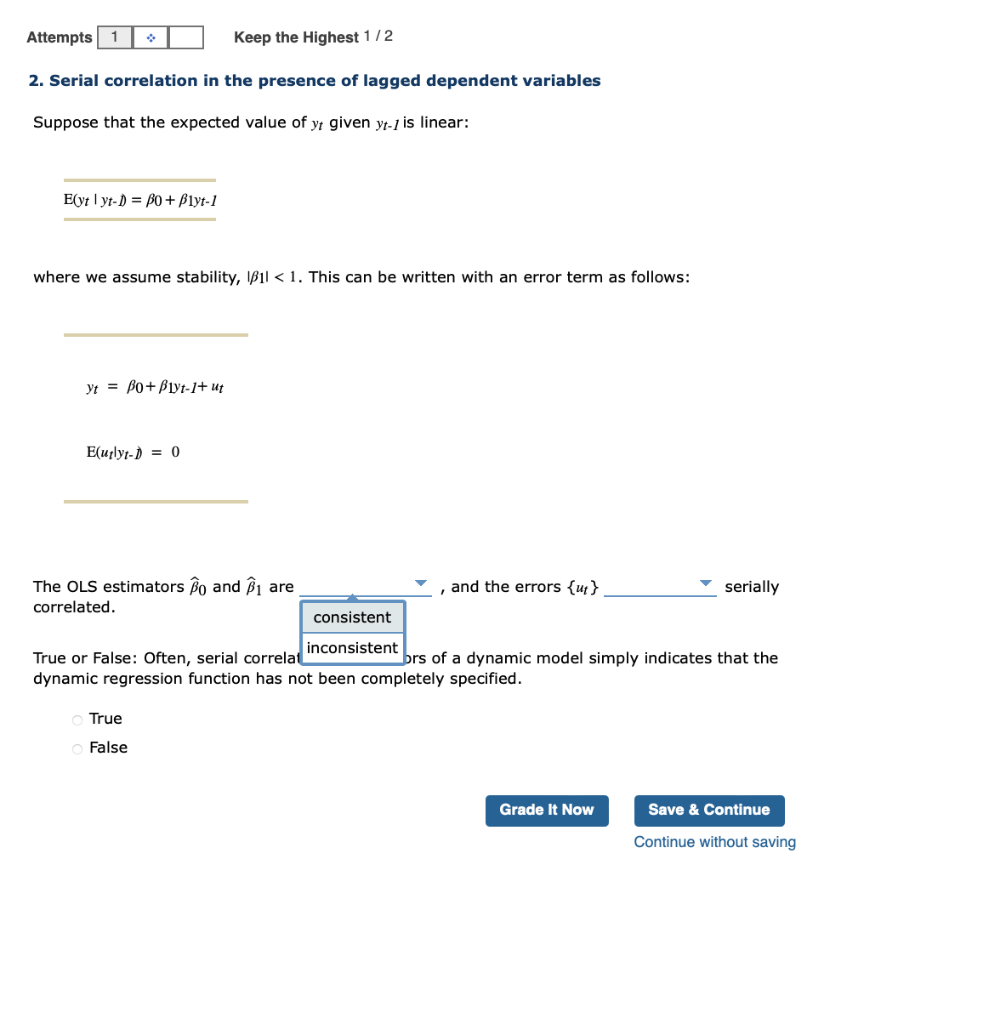 Solved 2. Serial correlation in the presence of lagged | Chegg.com