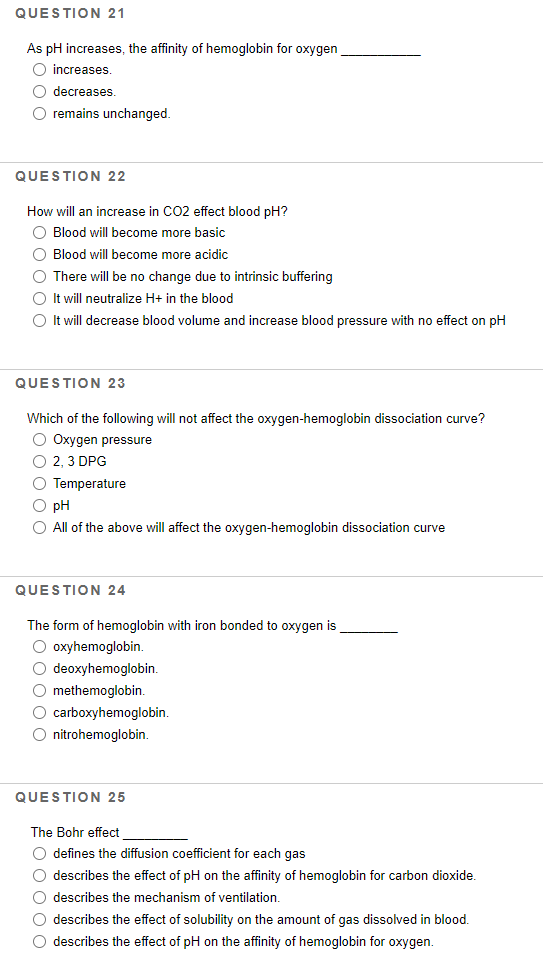 Solved QUESTION 21 As pH increases, the affinity of | Chegg.com