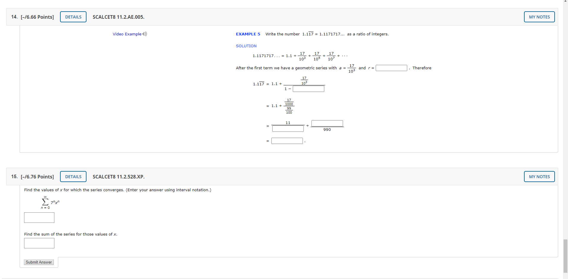 Solved 14. [-16.66 Points] DETAILS SCALCET8 11.2.AE.005. MY | Chegg.com