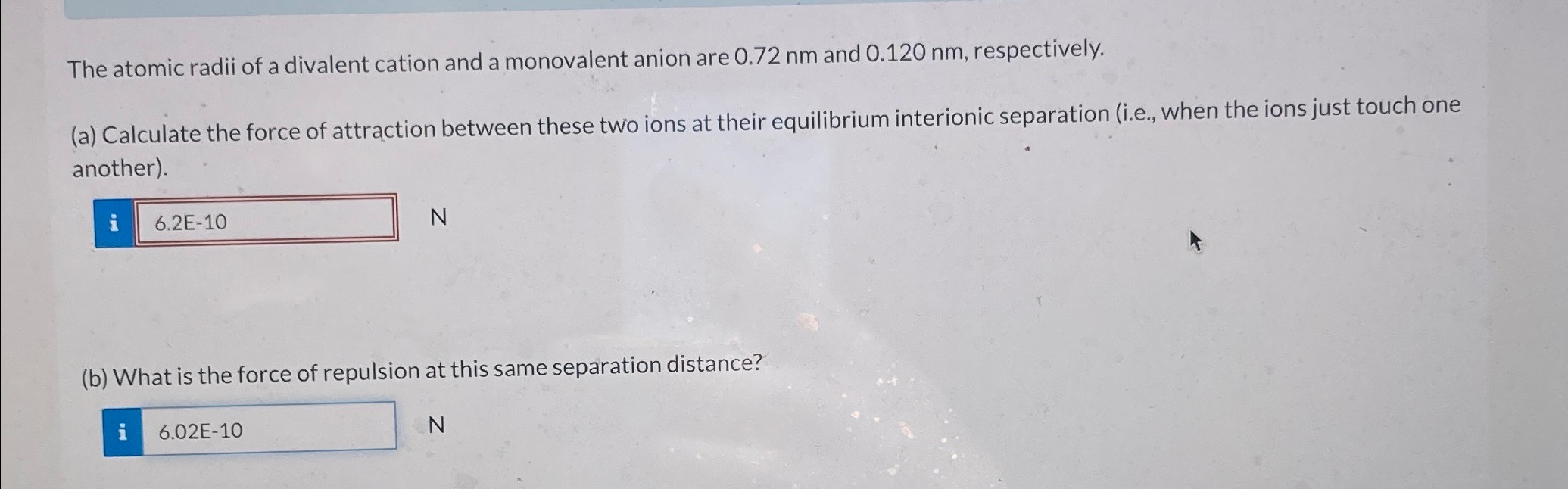 Solved The atomic radii of a divalent cation and a | Chegg.com
