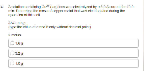 Solved 4. A solution containing Cu2+ (aq) ions was | Chegg.com