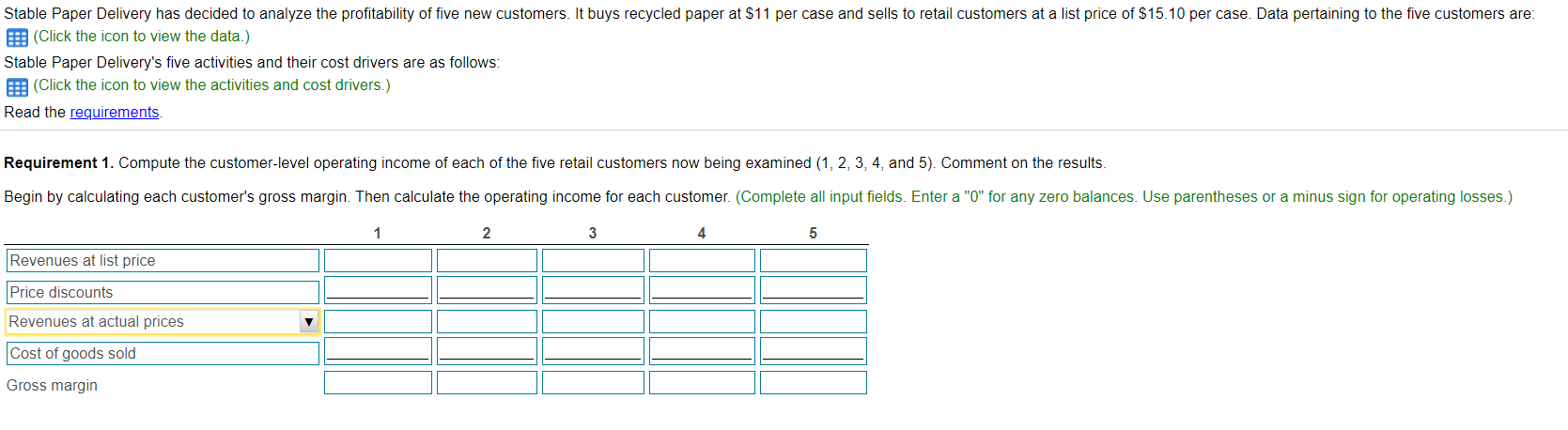 Solved 1. 2. Compute the customer-level operating income of | Chegg.com