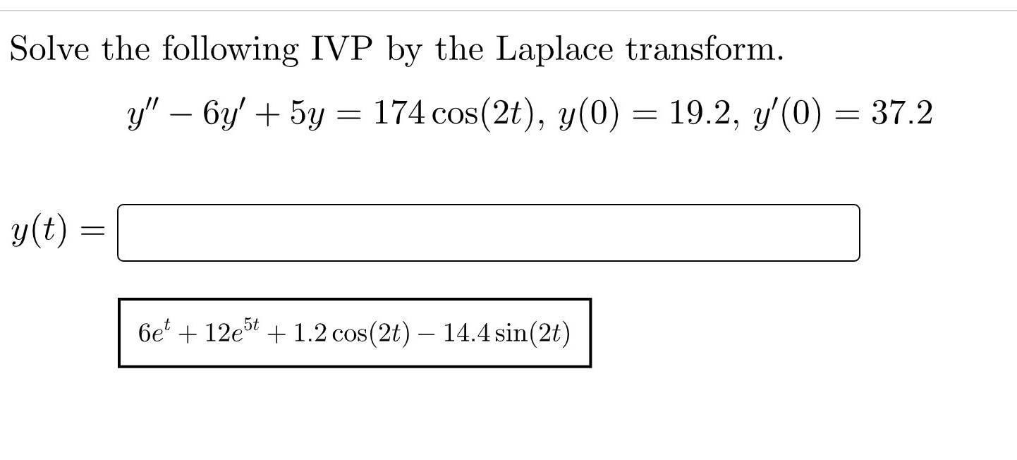 Solved Solve the following IVP by the Laplace transform. | Chegg.com