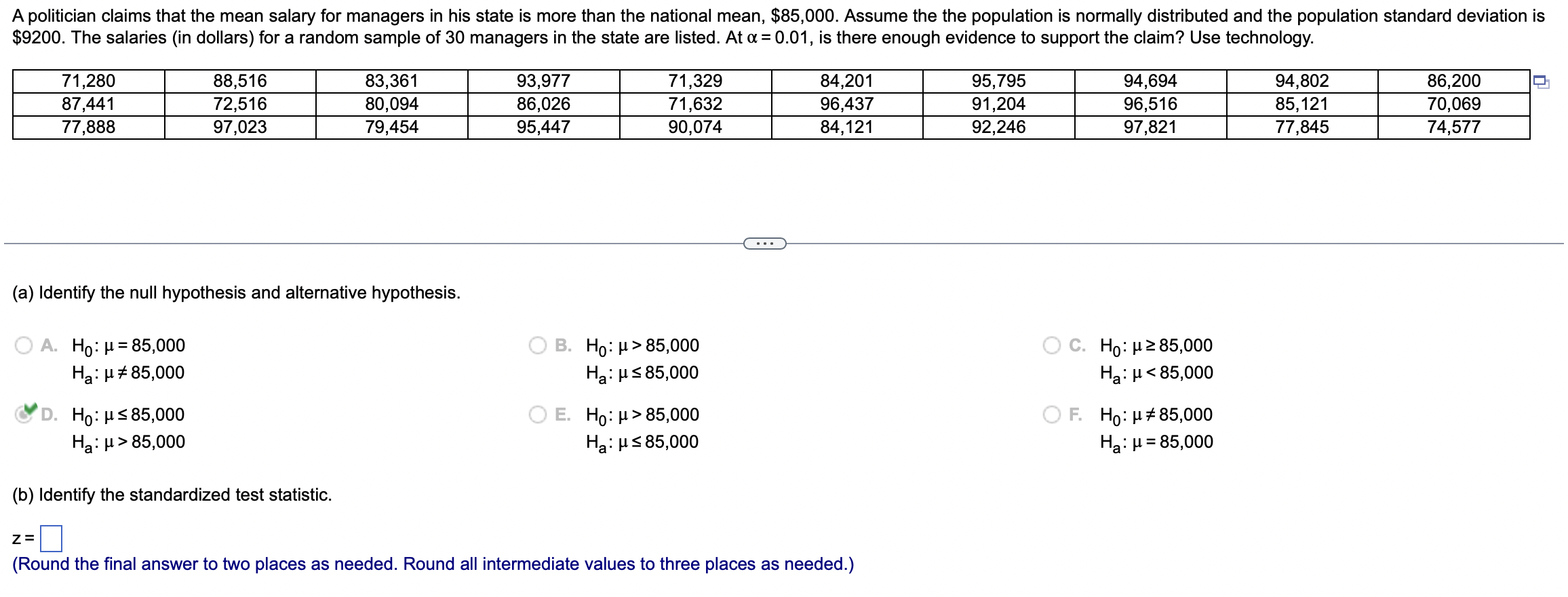 Solved $9200. The salaries (in dollars) for a random sample | Chegg.com