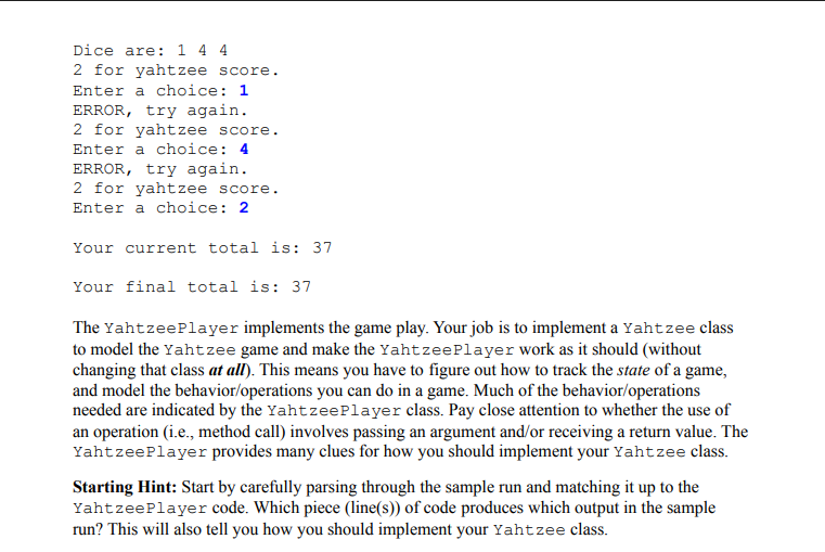 Solved This is in java. Code that is shown is the yahtzee | Chegg.com