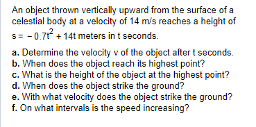 Solved An object thrown vertically upward from the surface | Chegg.com