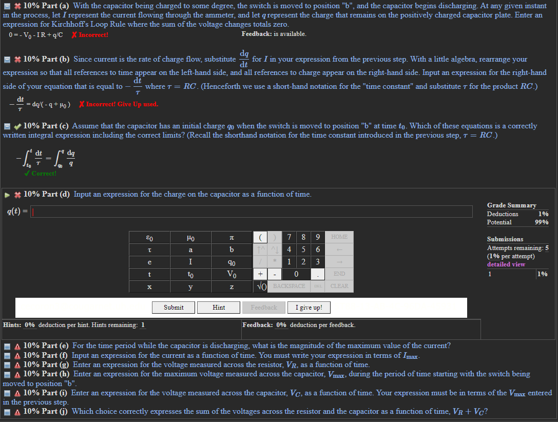Solved (10\%) Problem 7: Discharging a Capacitor: An RC | Chegg.com