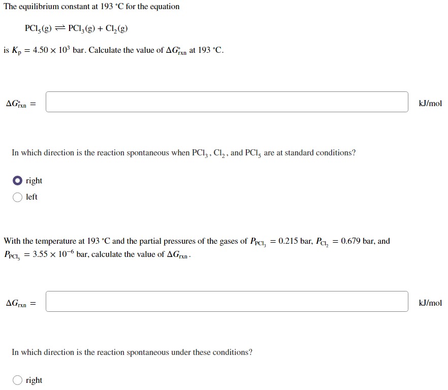 Solved The equilibrium constant at 193∘C for the equation | Chegg.com