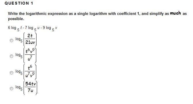 Solved QUESTION 1 Write the logarithmic expression as a | Chegg.com