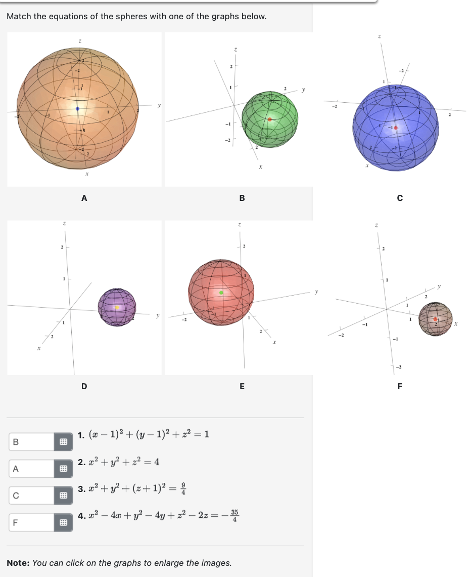 Solved Match the equations of the spheres with one of the | Chegg.com