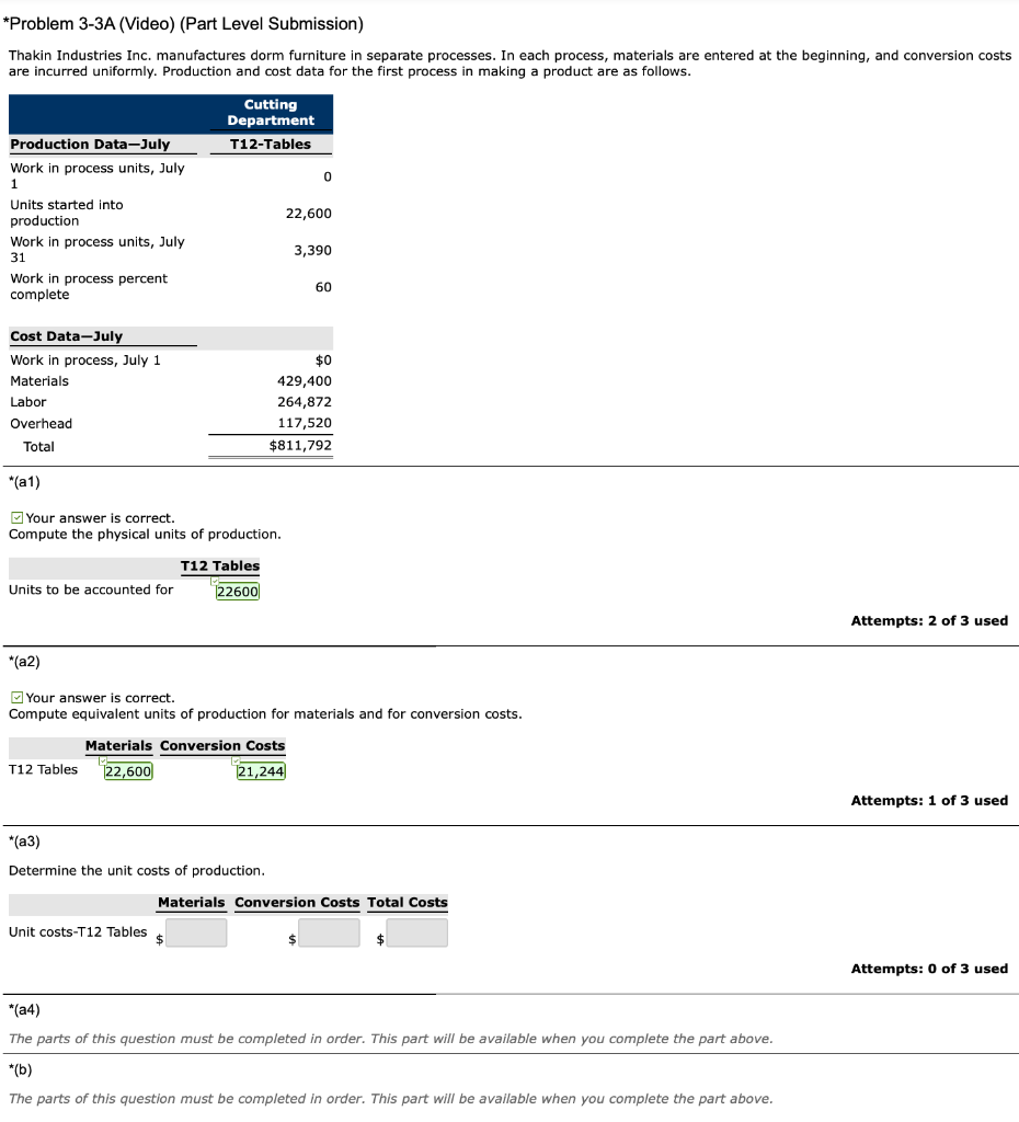 Solved *Problem 3-3A (Video) (Part Level Submission) Thakin | Chegg.com