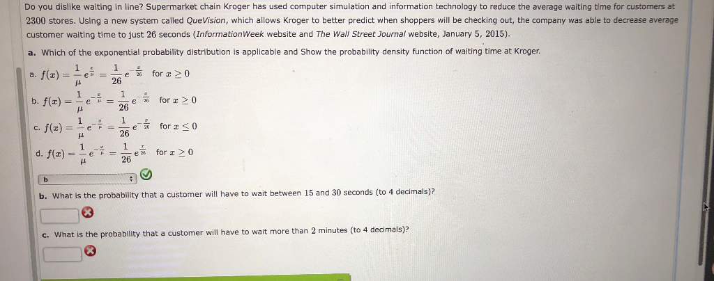 Solved Do you dislike waiting in line? Supermarket chain | Chegg.com