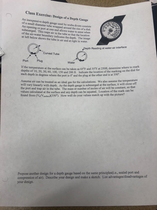 Solved Class Exercise: Design of a Depth Gauge An | Chegg.com