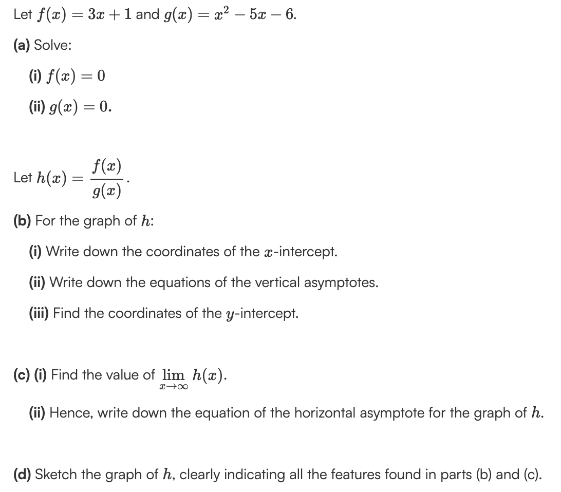 Solved Let f(x)=3x+1 ﻿and g(x)=x2-5x-6.(a) | Chegg.com